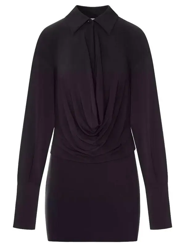 Andamane The Attico Lilia Draped Detail Pointed Collar Dress - Black