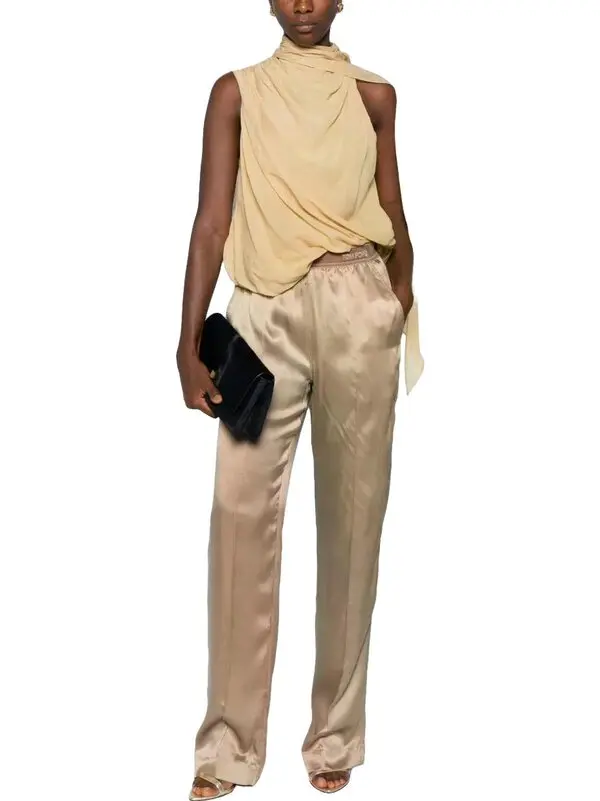 TOM FORD Silk Satin Trousers With Logo Waistband - Neutrals