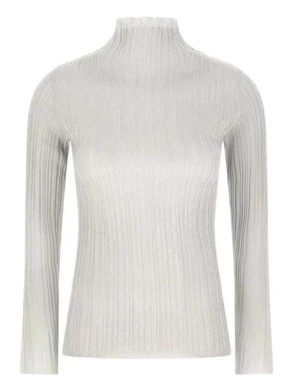 Fabiana Filippi Ribbed Mock Neck Metallic Sweater - White