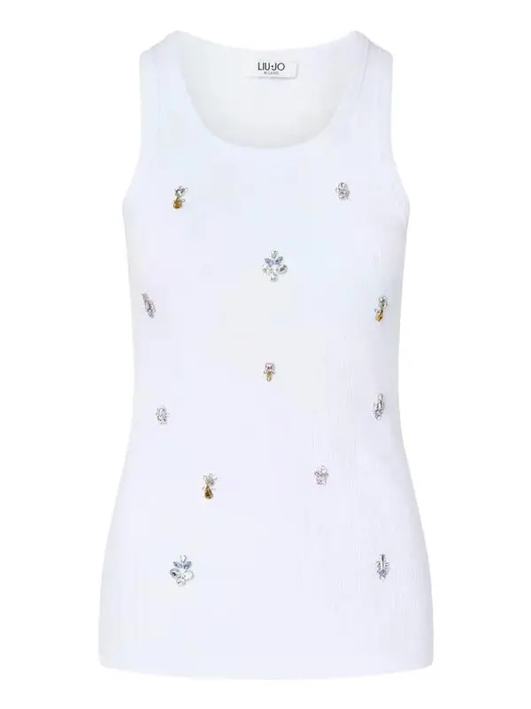 Liu Jo Embellished Cropped Ribbed Tank - White