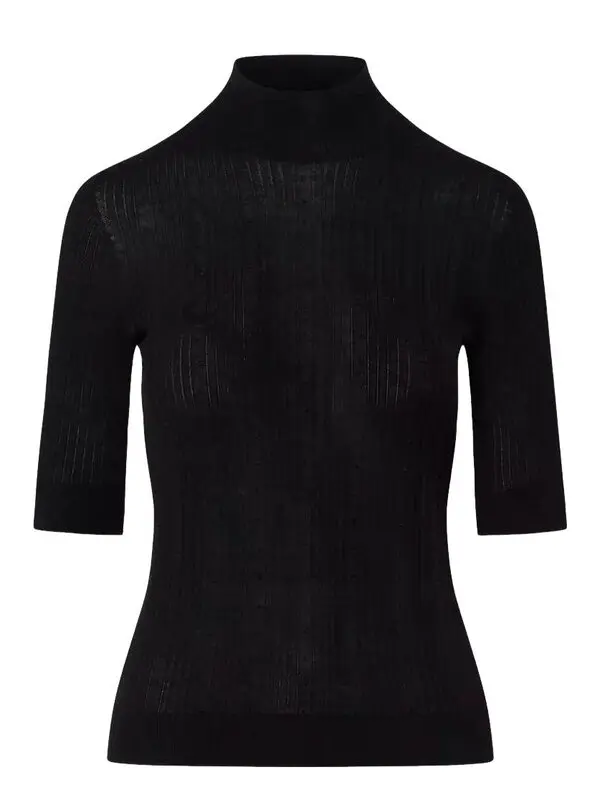 Liu Jo Wool Top With Rhinestone Embellishments And 3/4 Sleeves - Black