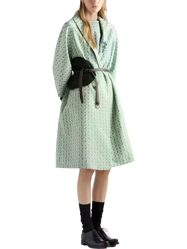 Prada Floral Print Duchess Fit And Flare Dress - Green