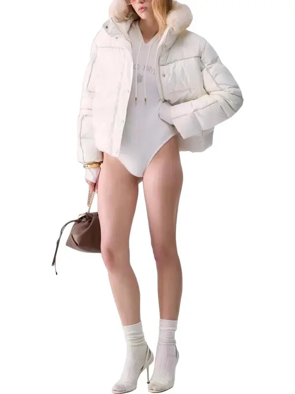Liu Jo Hooded Knit Bodysuit With Sequined Logo - White