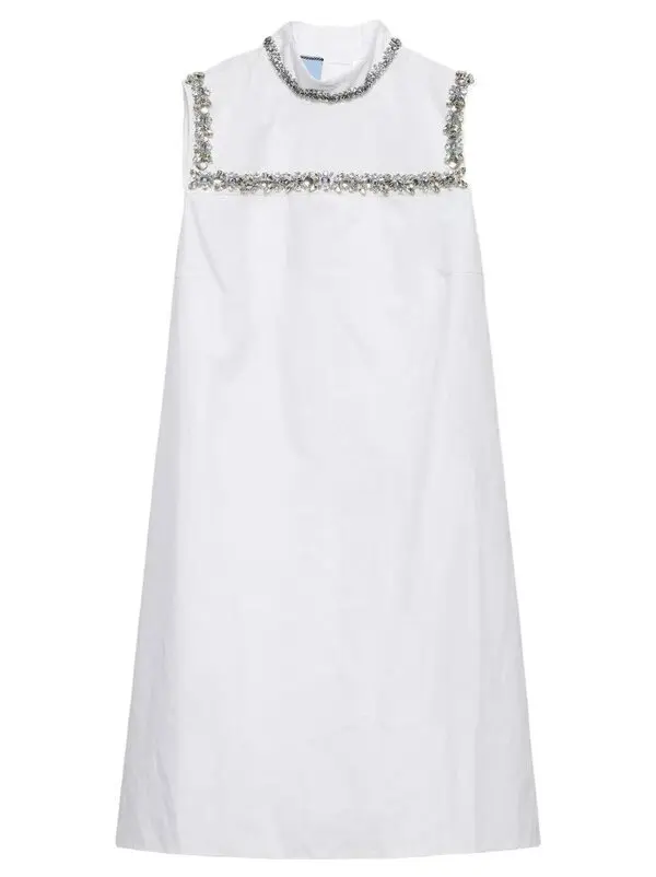 Prada Embroidered Old Reps Fabric Mini Dress - White