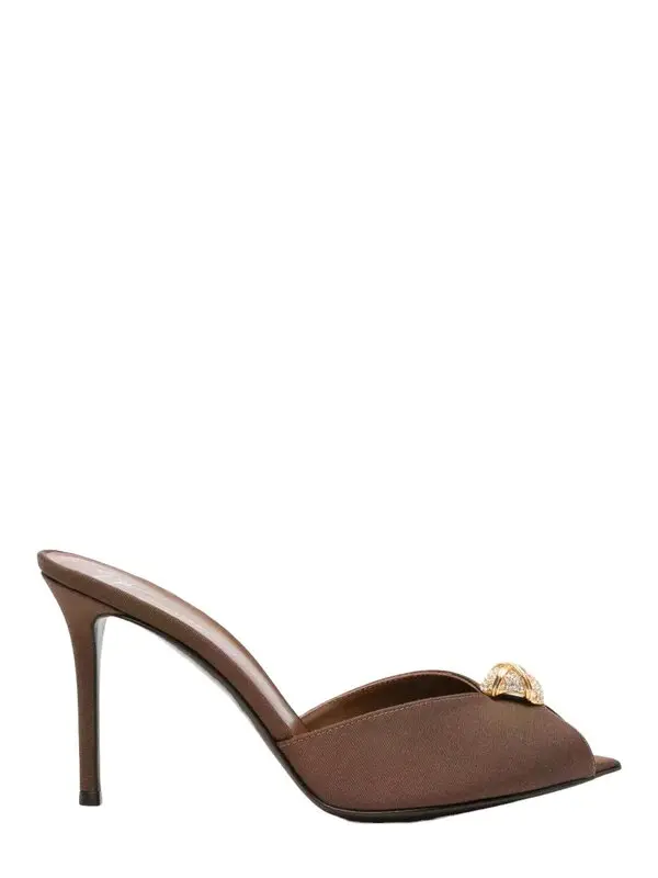 GIUSEPPE ZANOTTI Embellished Peep-toe Mules - Brown