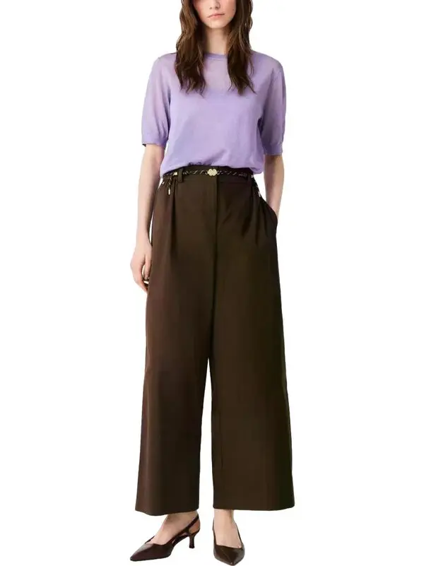 Maje Belted Wide Leg Trousers - Brown