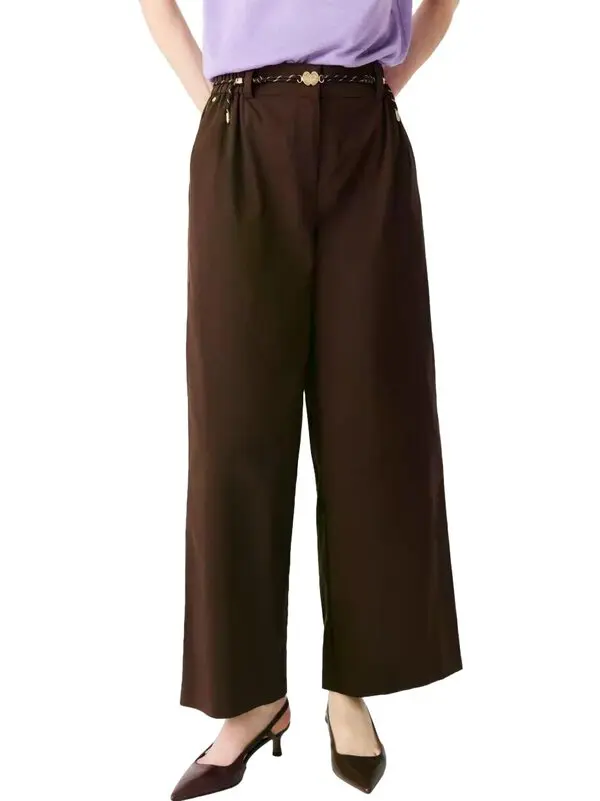 Maje Belted Wide Leg Trousers - Brown