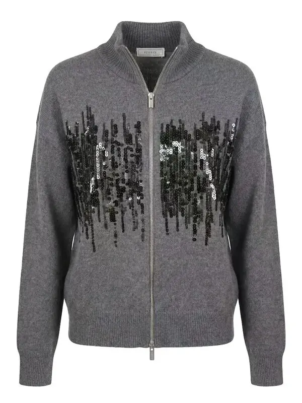 Peserico Sequin Embellished Zip-up Cardigan - Grey