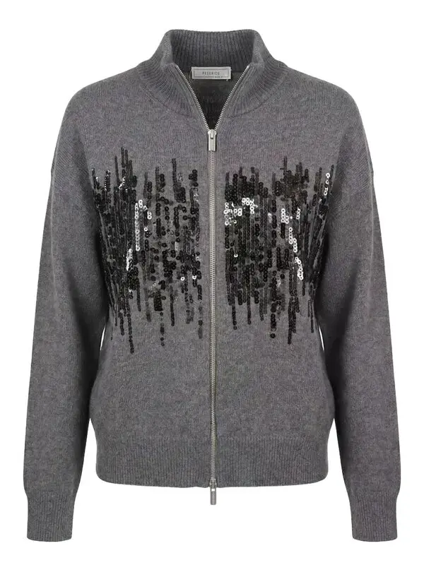 Peserico Sequin Embellished Zip-up Cardigan - Grey
