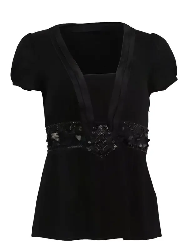 Etro Sequin Embellished Short Sleeve Blouse - Black