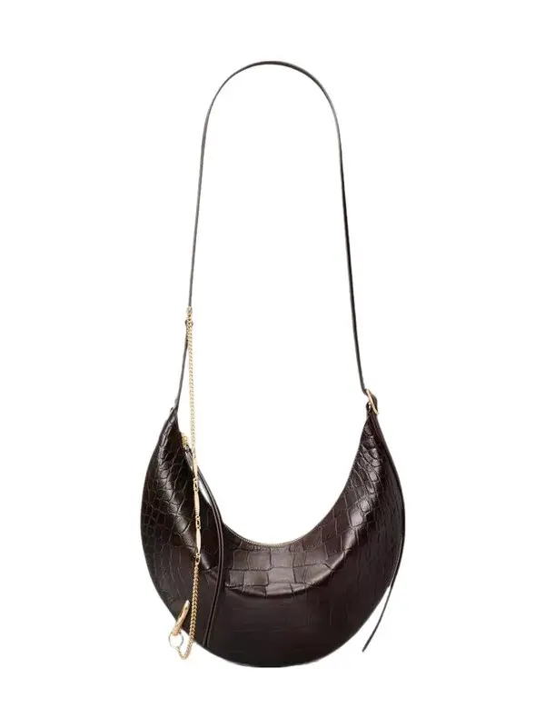 Tory Burch Pierced Croc-embossed Leather Crossbody Bag - Brown