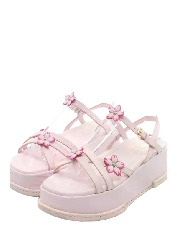 LOUIS VUITTON X Murakami Leather Flower Detail Platform Sandals - Pink