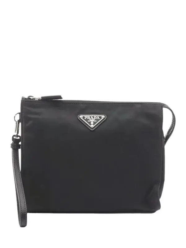 Prada Leather-trimmed Clutch Bag - Black