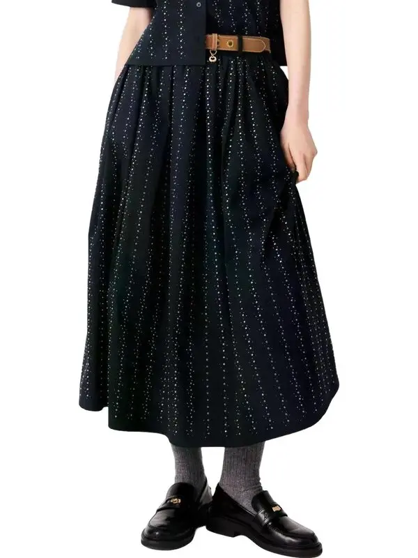 Maje Embellished A-line Midi Skirt - Navy