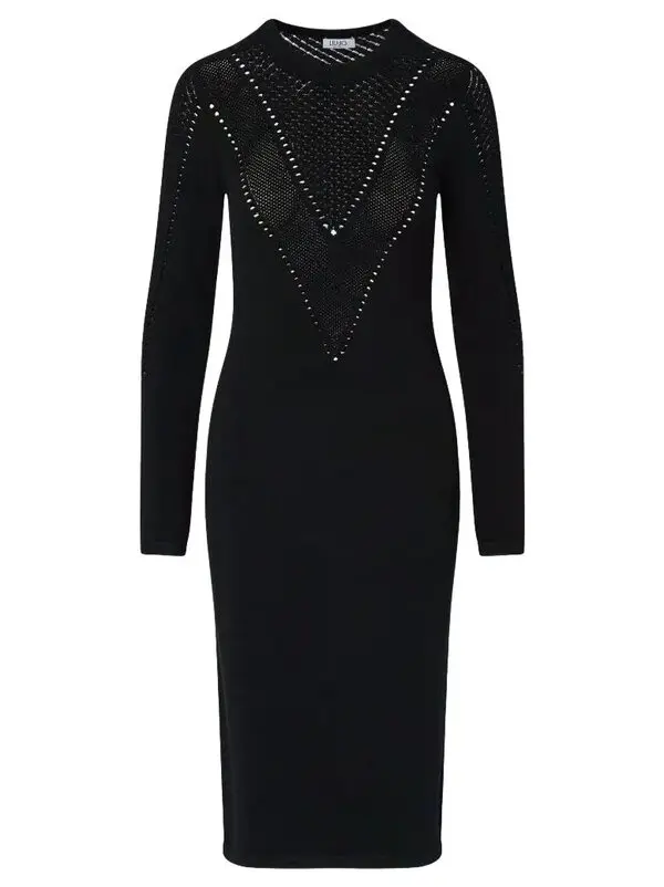 Liu Jo Knit Midi Dress With Openwork Detail - Black