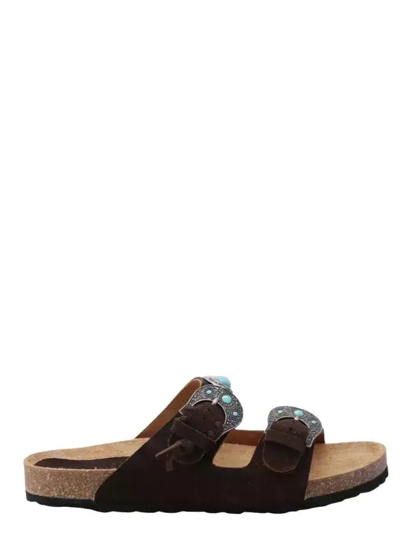 TAJI Suede Buckle Sandals - Brown