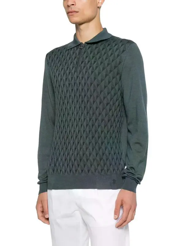 Stefano Ricci Geometric-pattern Zip-fastening Polo Shirt - Blue