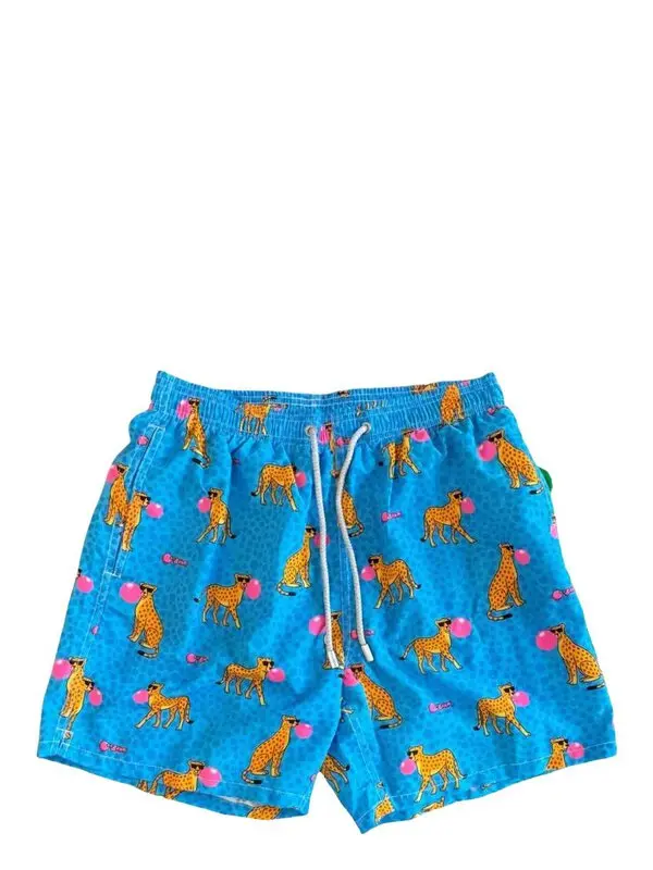 MC2 SAINT BARTH Cheetah Print Drawstring Swim Shorts - Blue