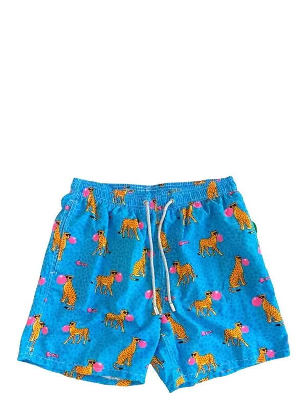 MC2 SAINT BARTH Cheetah Print Drawstring Swim Shorts - Blue