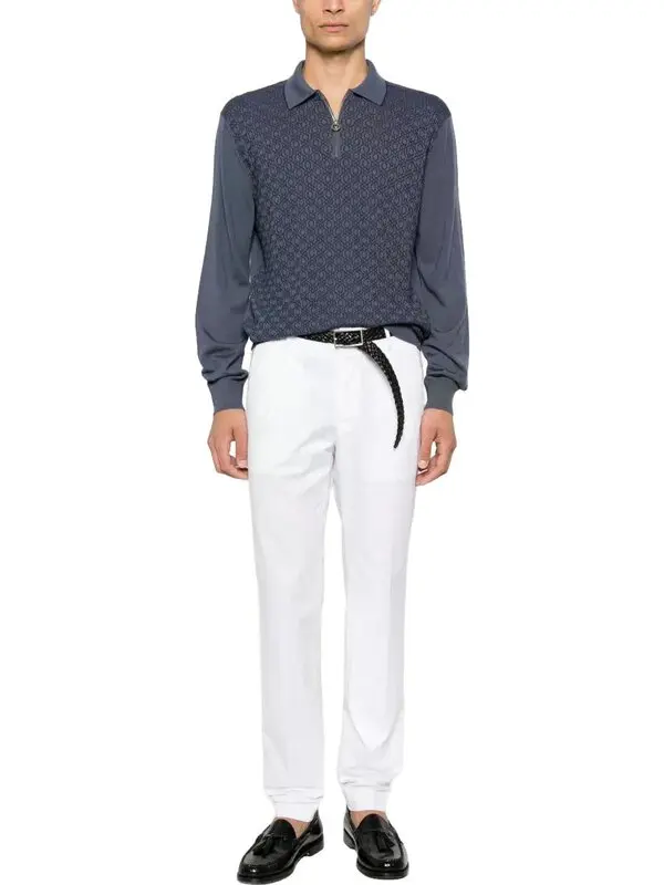 Stefano Ricci Geometric-pattern Zip-fastening Polo Shirt - Blue