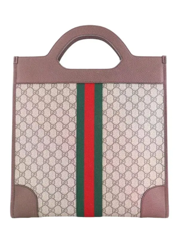 Gucci Ophidia Cut Out Handle Bag Gg Coated Canvas With Leather Large Satchel - Brown