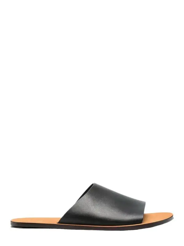 THE ROW Charlie Leather Flat Sandals - Black