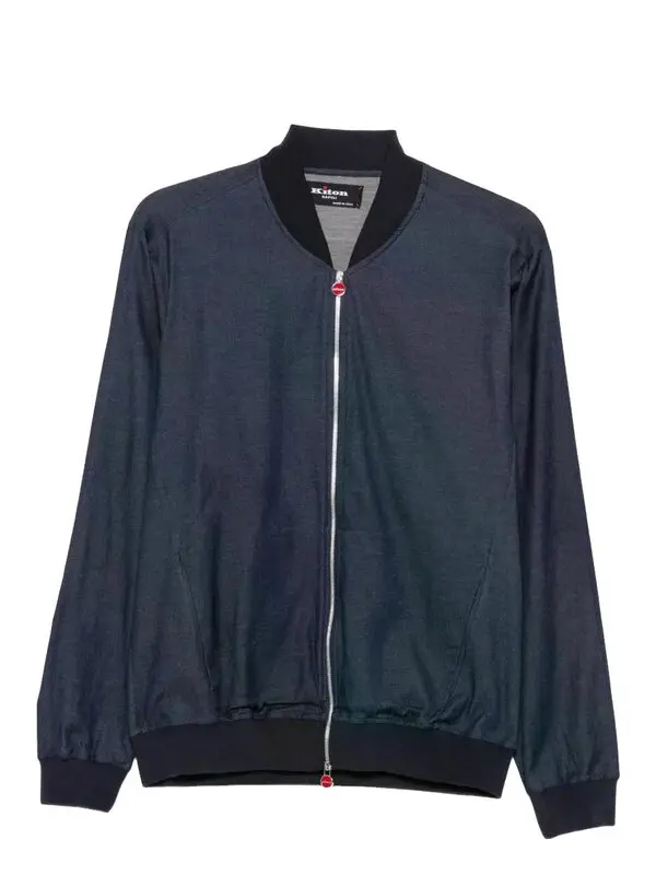 Kiton Zip-up Bomber Jacket With Denim Texture - Blue