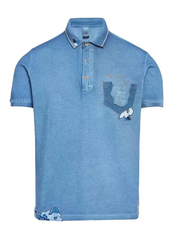 BOB Patchwork Embroidered Polo Shirt - Blue