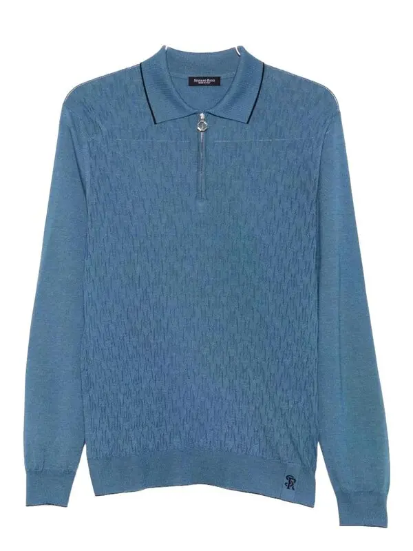 Stefano Ricci Geometric-pattern Zip-fastening Polo Shirt - Blue