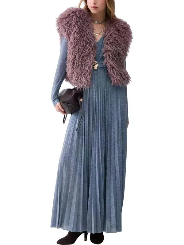 Liu Jo Long Pleated Lurex Dress With Jewelled Waist Accessory - Blue