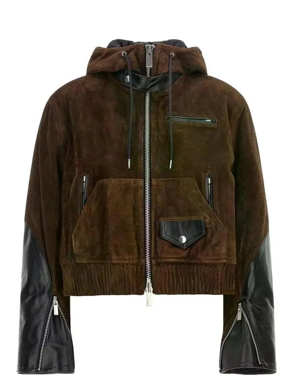 Sacai Suede Panelled Leather Jacket - Brown