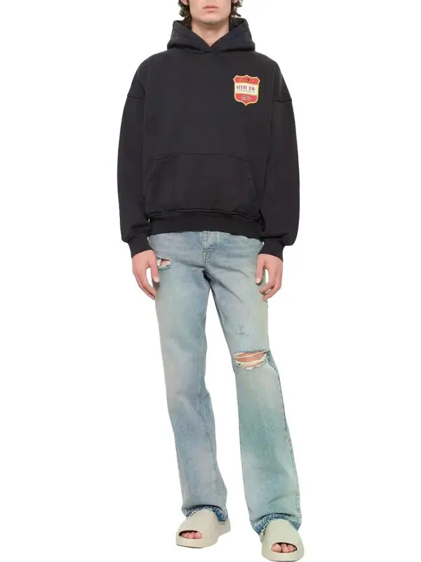 Rhude Crest Graphic Kangaroo Pocket Hoodie - Black