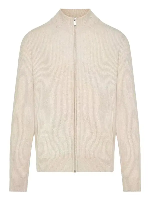 GRAN SASSO Ribbed-knit High Neck Zip-up Sweater - Neutrals