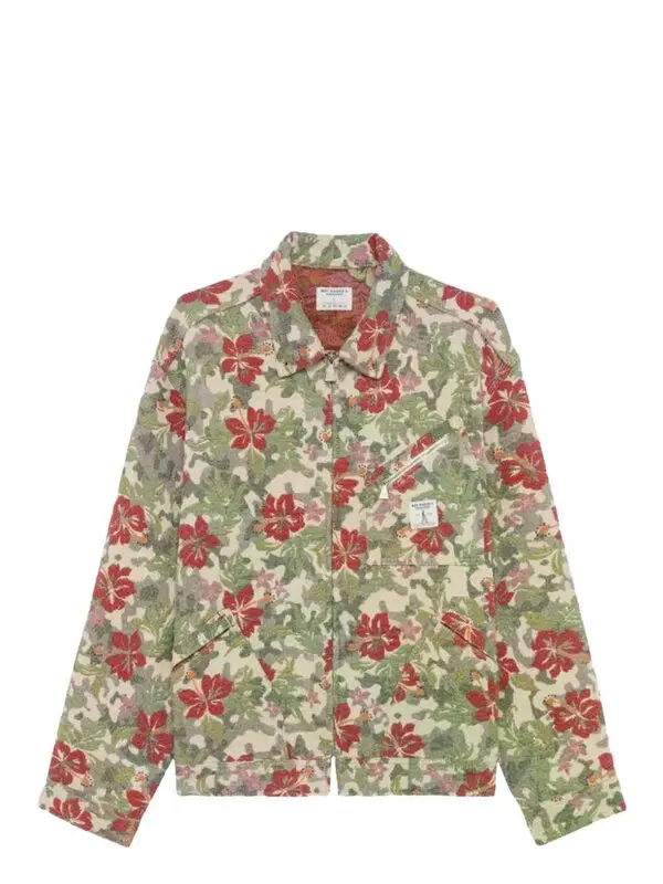 ROY ROGER'S Floral Jacquard Zip-up Work Jacket - Green