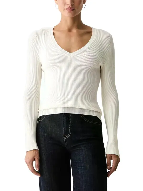 Guess Ellie Ribbed-knit V-neck Sweater - Neutrals