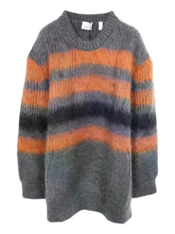 Burberry Striped Intarsia Knit Sweater - Grey