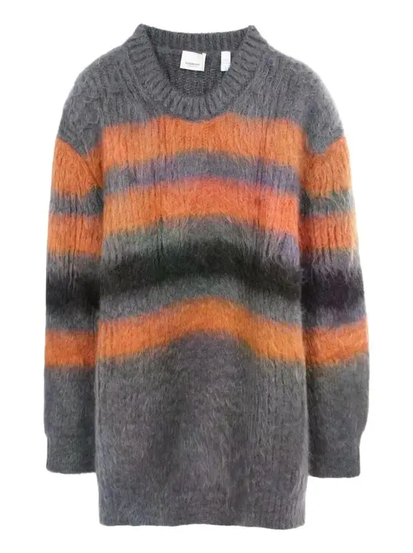 Burberry Striped Intarsia Knit Sweater - Grey