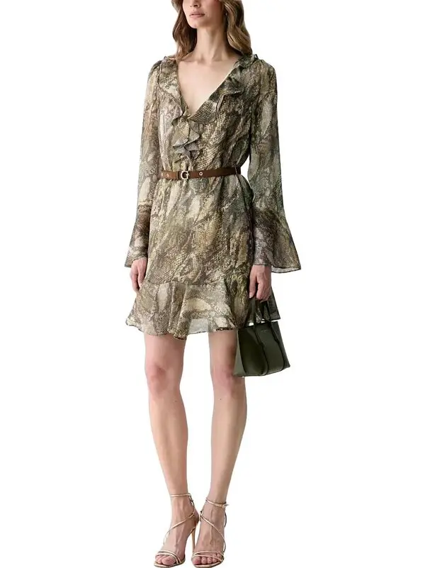 Guess Animal Print Ruffled Mini Dress - Green