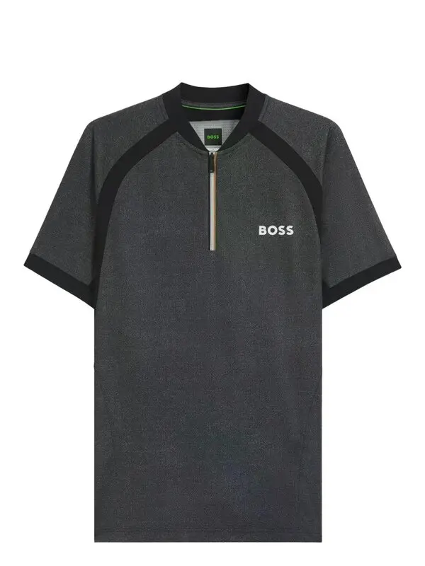 BOSS Panelled Zip-neck T-shirt - Grey