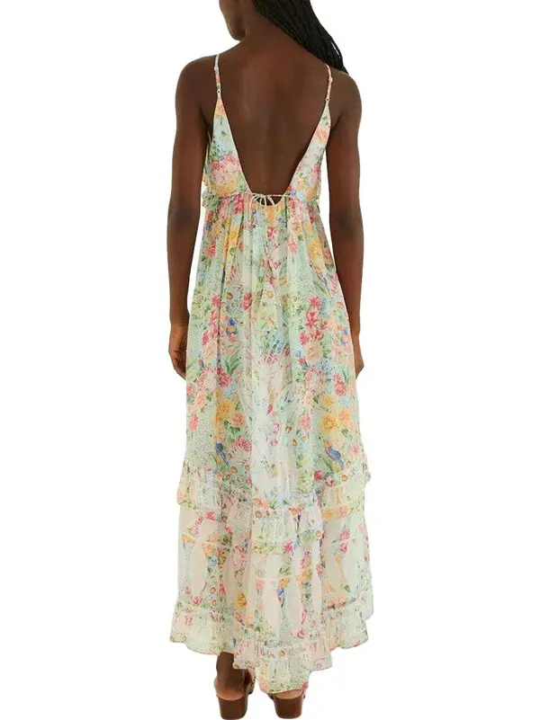Farm Rio Floral Print Ruffled Maxi Dress - Neutrals