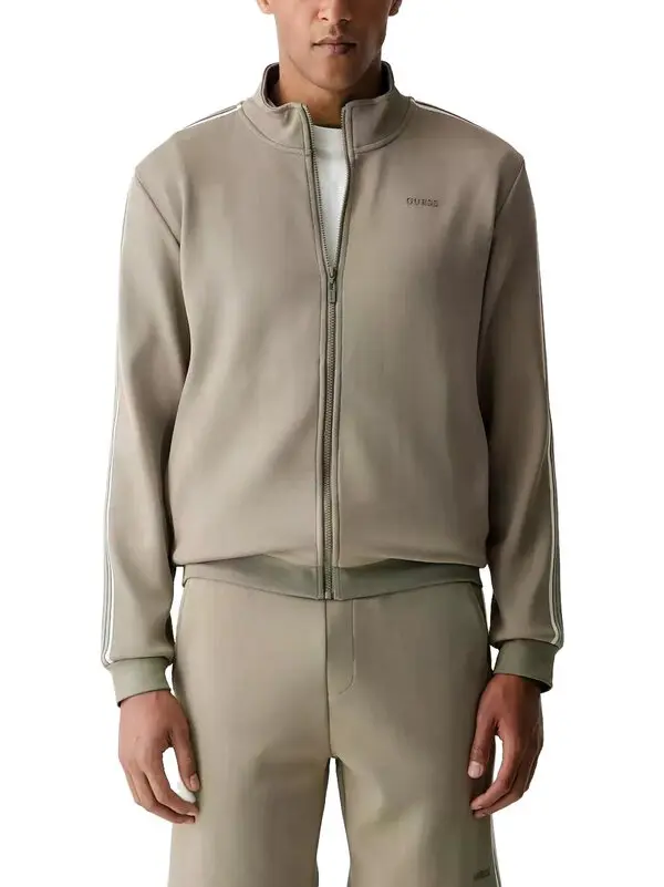 Guess Zip-up Sweatshirt With Side Stripe Detailing - Neutrals
