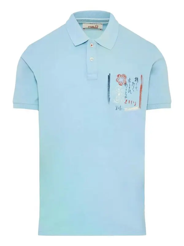 BOB Graphic-print Chest-pocket Polo Shirt - Blue