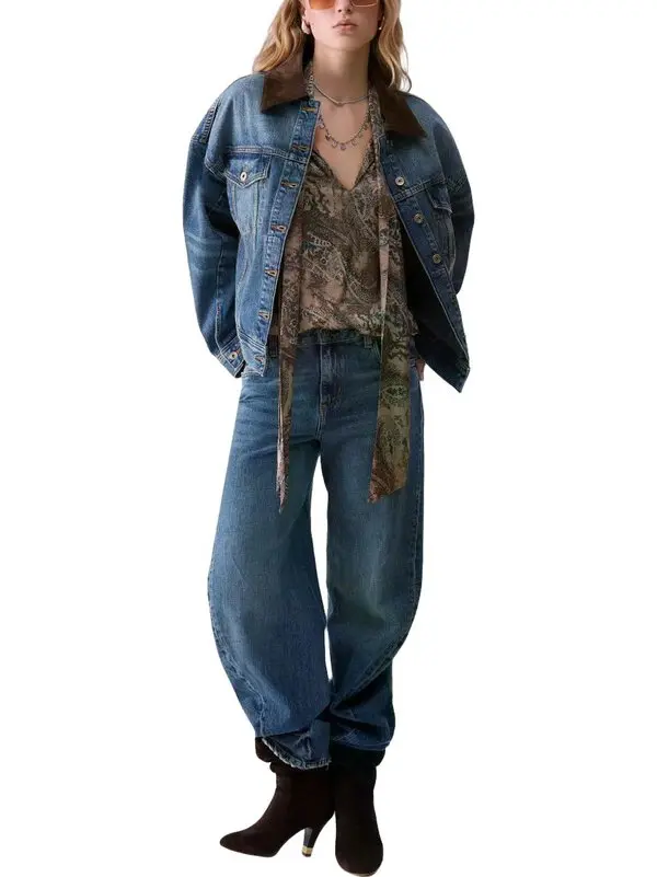 Liu Jo Oversized Denim Jacket With Velvet Collar - Blue