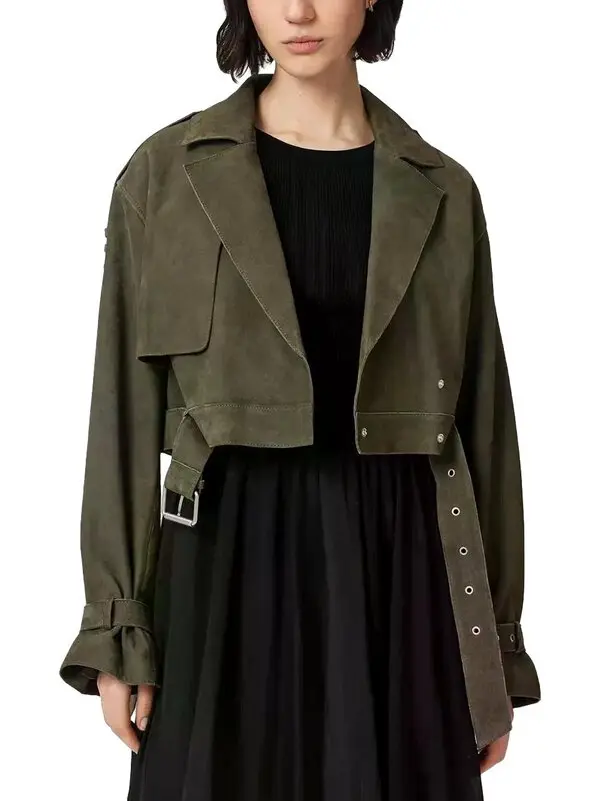 ALLSAINTS Ophelia Cropped Suede Jacket - Green