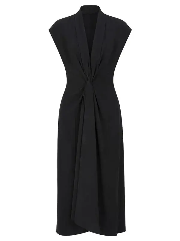 HANITA Draped Midi Dress With Knot Detail - Black