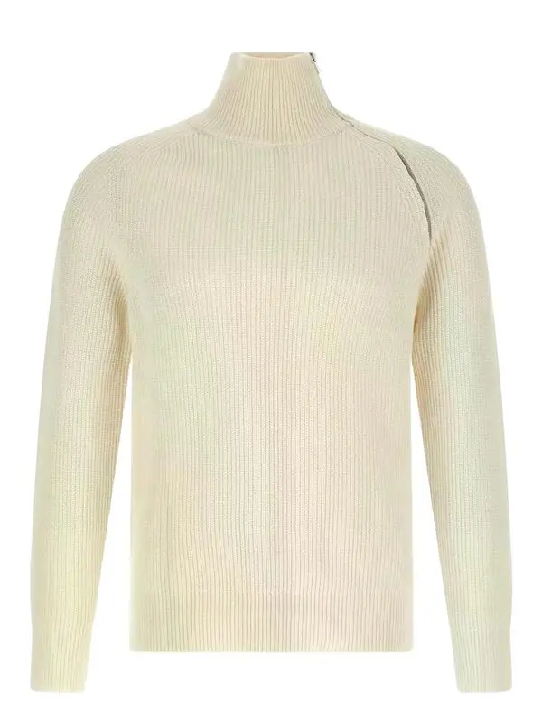 RIVIERA Ribbed Knit Asymmetric Zip Sweater - Neutrals