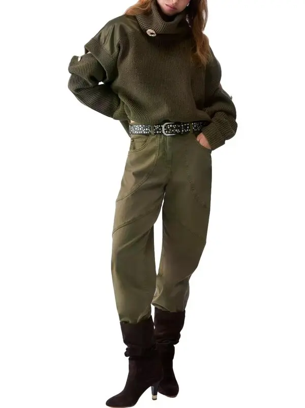 Liu Jo Turtleneck Sweater With Removable Collar And Cuffs - Green