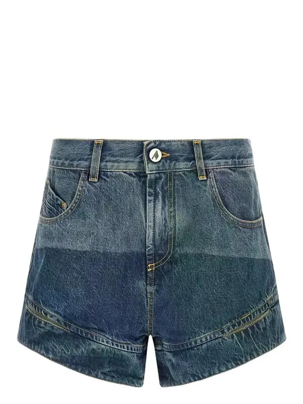 Attico Cut-out Curved Hem Denim Shorts - Blue