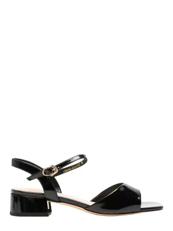 LINDA BAUMANN Patent Finish Block Heel Sandals - Black