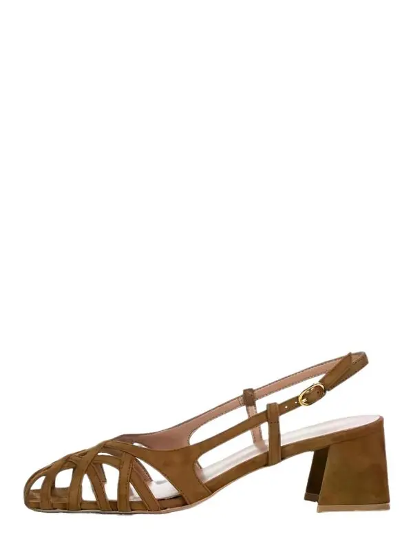 POCHE PARIS Lattice Detail Slingback Block Heel Sandals - Brown